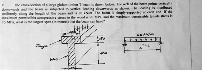 SOLVED: The cross-section of a large glulam timber T-beam is shown ...