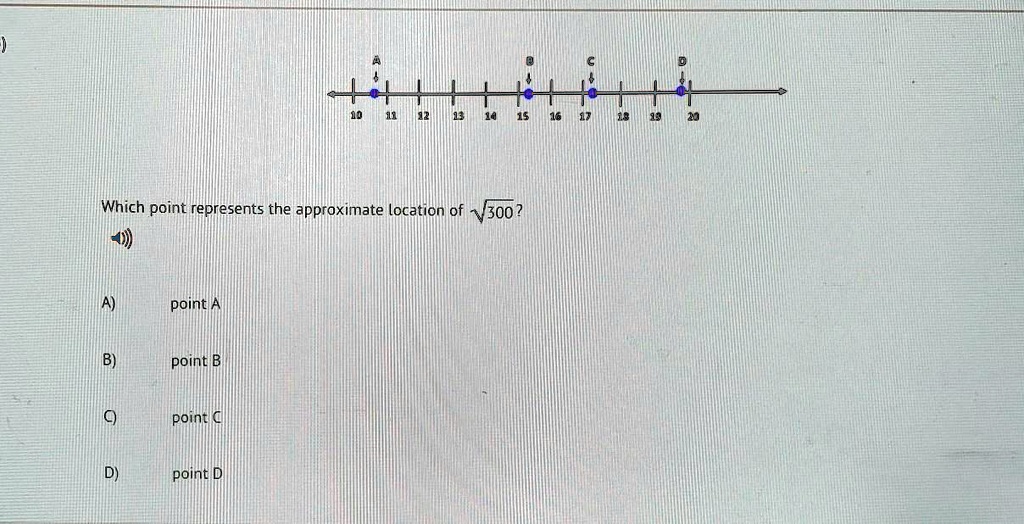 Which point represents the approximate location of √(300)?