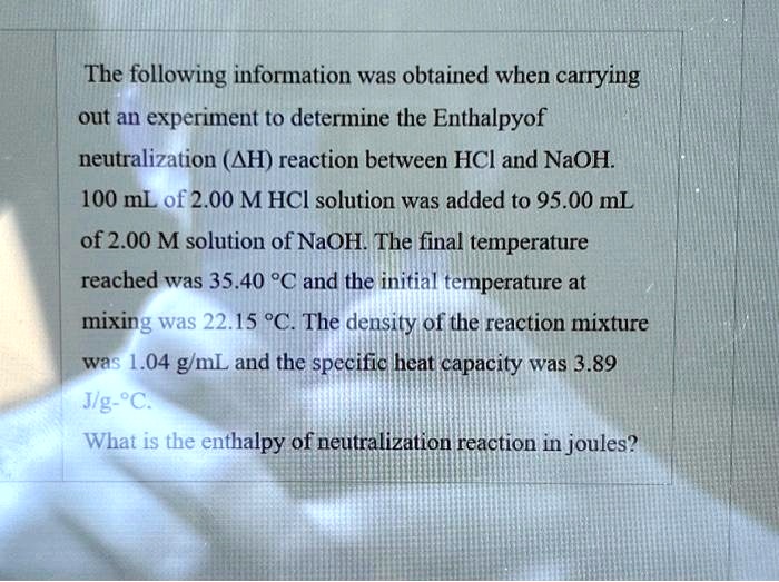 SOLVED: The following information was obtained when carrying out an experiment to determine the ...