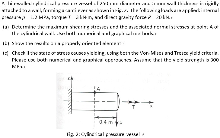 SOLVED: A thin-walled cylindrical pressure vessel of 250 mm diameter ...