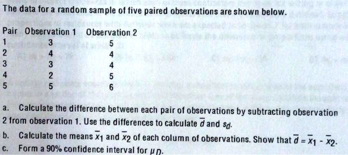 The data for a random sample of five paired observations are shown ...