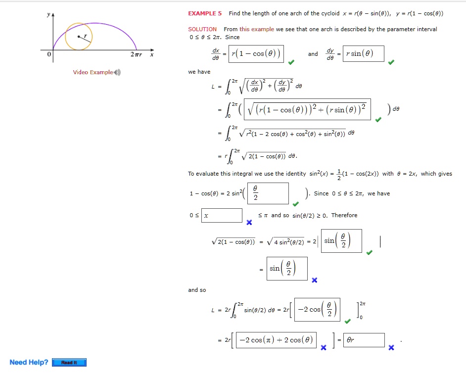 example 5 find the length of one arch of the cycloid sin8 yri cos9 ...