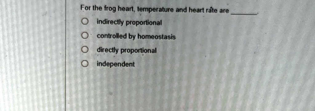 for the frog heart temperature and heart rate are oindirectly ...