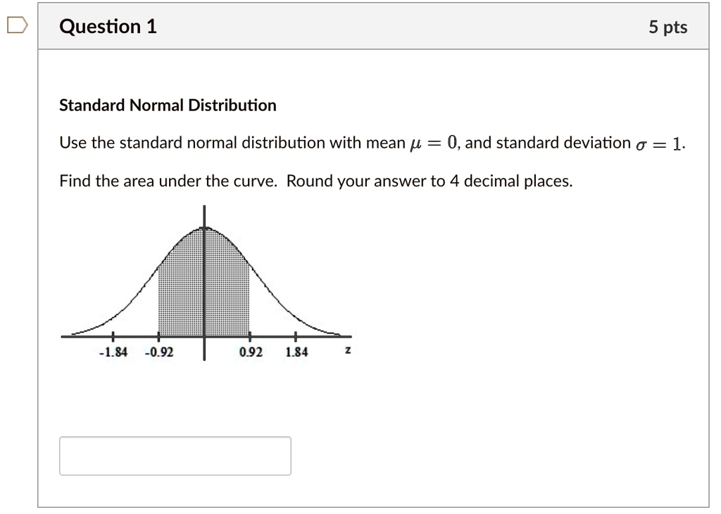 SOLVED: Question 1 5 pts Standard Normal Distribution Use the standard normal distribution with ...