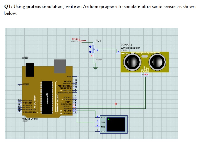 Solved Ql Using Proteus Simulation Write An Arduinoprogram To Simulate Ultra Sonic Sensor As