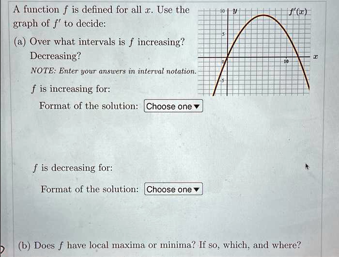 A function f is defined for all x. Use the graph of f' to decide: (a ...