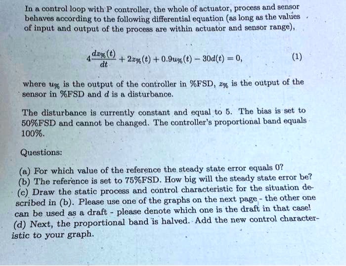 SOLVED: In a control loop with a P controller, the whole of the actuator, process, and sensor ...