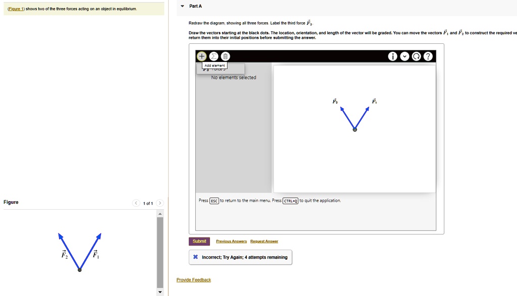 (Figure 1) shows two of the three forces acting on an object in ...