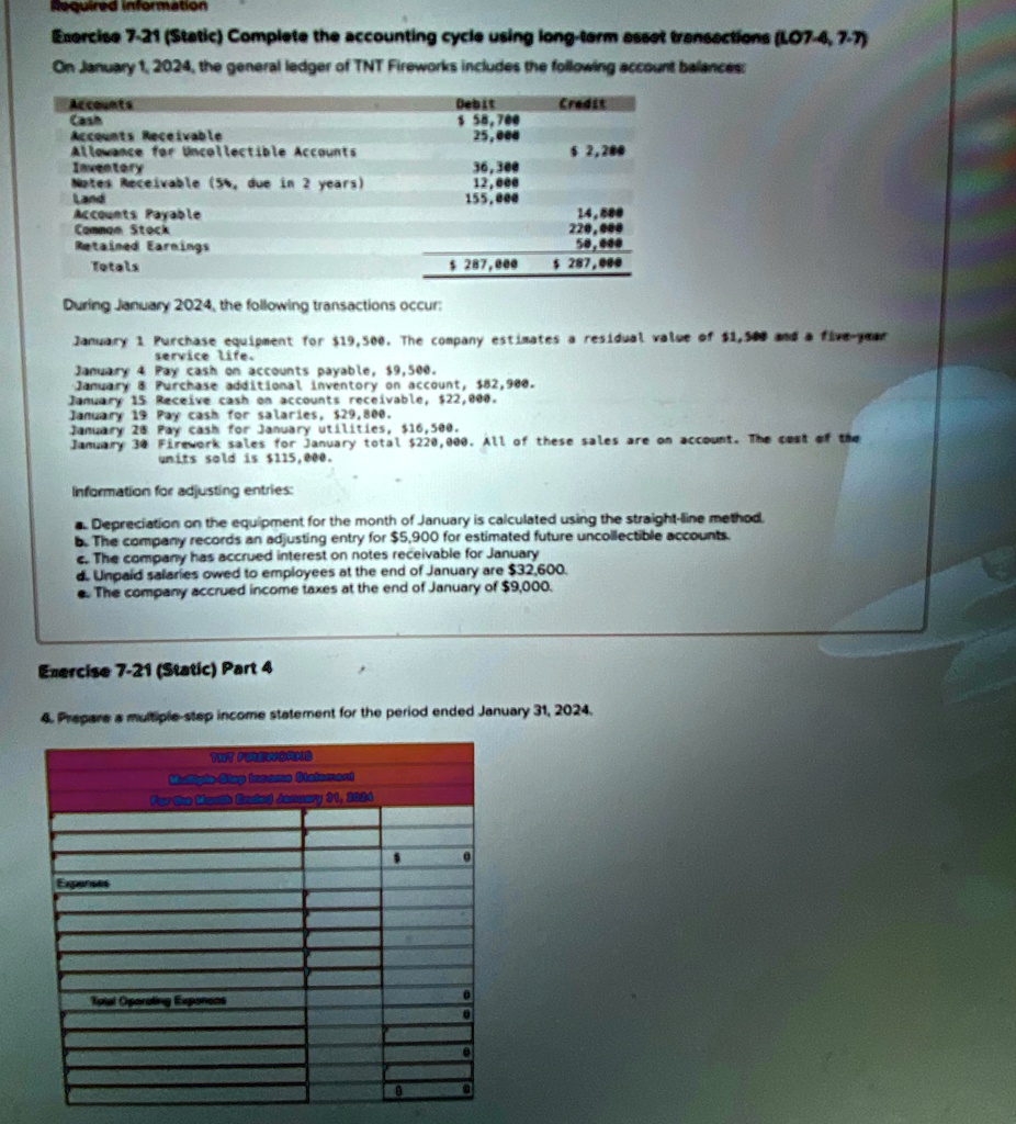 required information exercise 721 static complete the accounting cycle ...