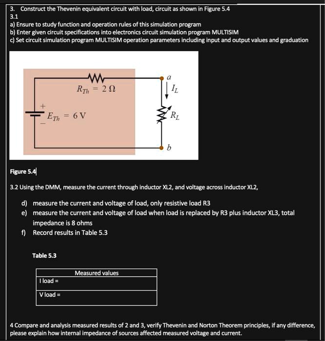 SOLVED: Construct the Thevenin equivalent circuit with load circuit as shown in Figure 5.4. 3.1 ...