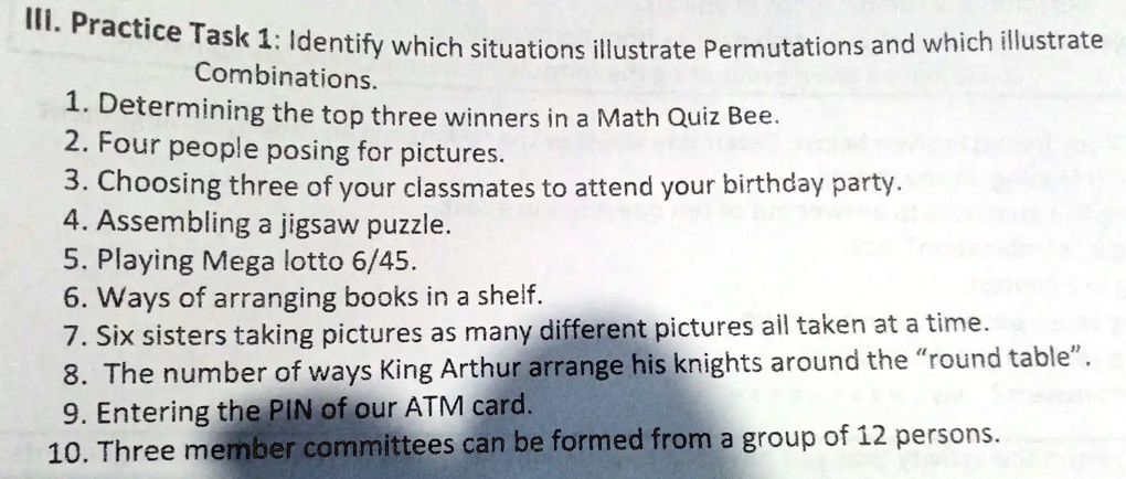 SOLVED: II . Practice` Task 1: Identify which situations illustrate ...