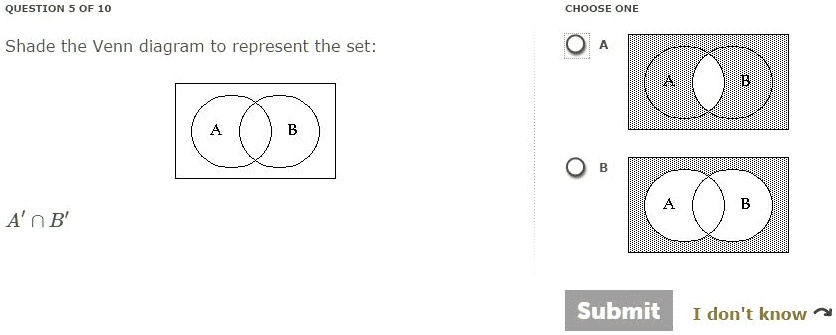 SOLVED: " Question 5 of 10 Shade the Venn diagram to represent the set ...