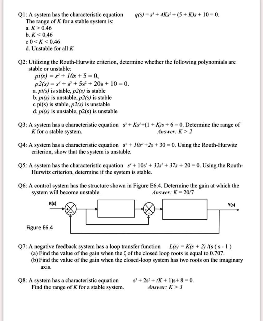 i need the answer quickly qla system has the characteristic equation ...