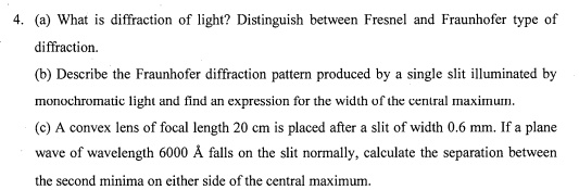 SOLVED: What is diffraction of light? Distinguish between Fresnel and Fraunhofer type of ...