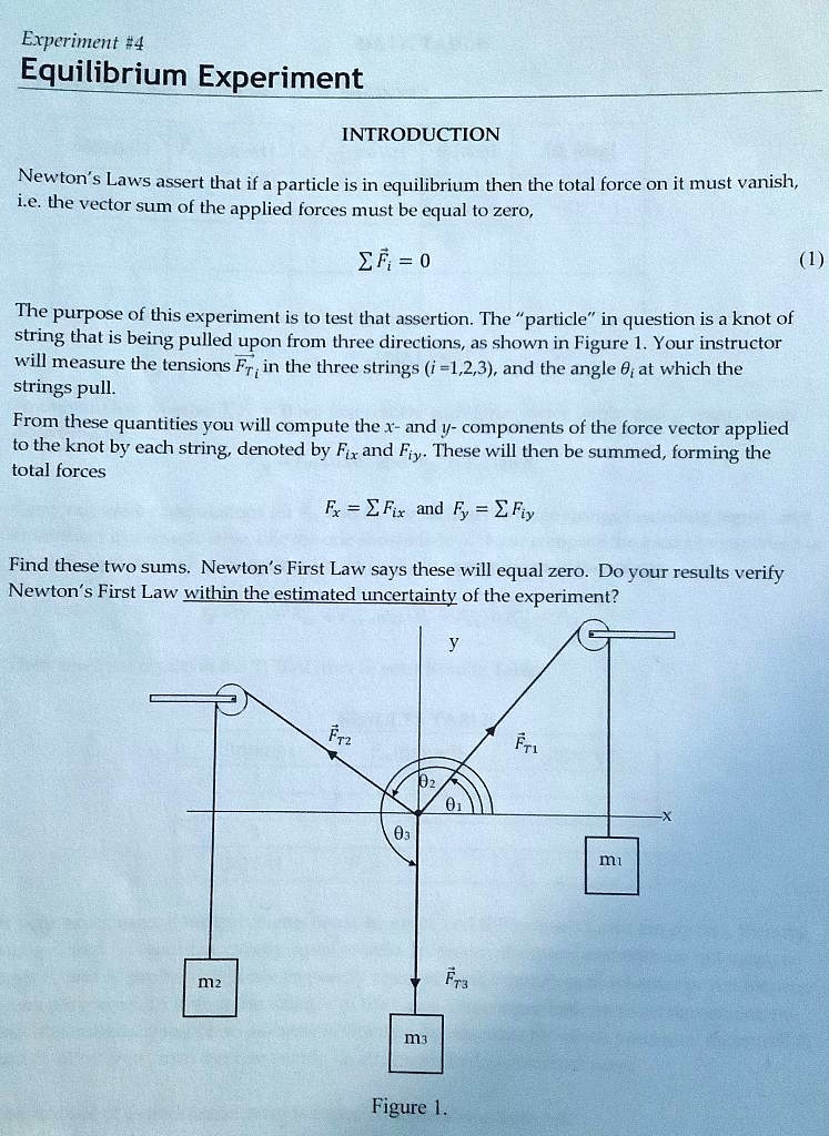 Experiment #4 Equilibrium Experiment INTRODUCTION Newton's Laws assert ...