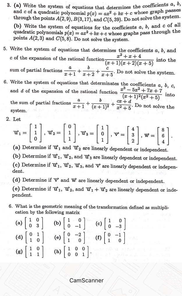 a write the system of equations that determines the coefficients b and of a quadratic polynomial ...