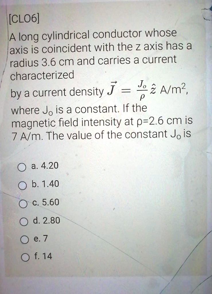 SOLVED: [CLO6] long cylindrical conductor whose axis iS coincident with ...