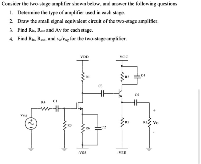 Consider the two-stage amplifier shown below, and answer the following questions 1. Determine ...