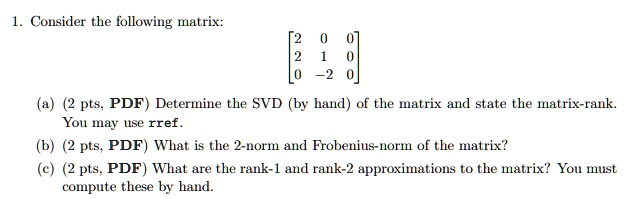 Solved Consider The Following Matrix Determine The Svd By Hand Of The Matrix And State The