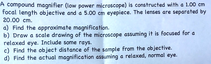 SOLVED: A compound magnifier (low power microscope) is constructed with ...