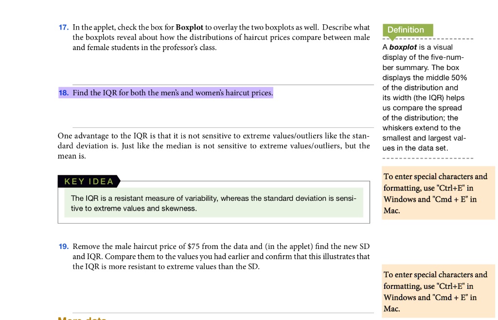 SOLVED: 17. In the applet, check the box for Boxplot to overlay the two boxplots as well ...