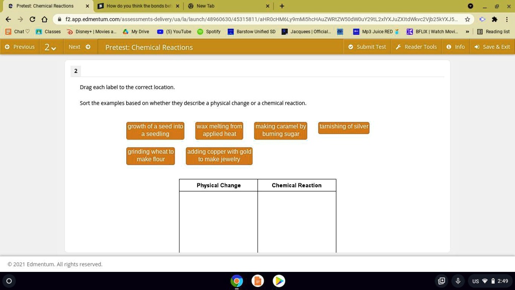 'Drag each label to the correct location. Sort the examples based on whether they describe a ...