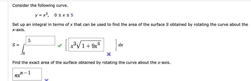 SOLVED: Consider the following curve. y = x3 S5X50 Set up an integral in terms of x that can be ...