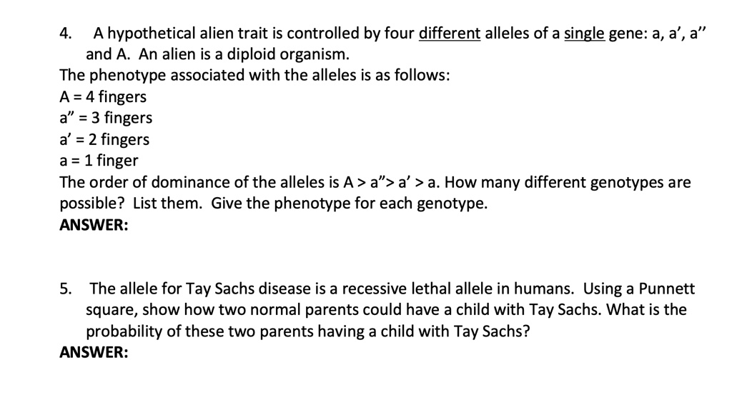 SOLVED: hypothetical alien trait is controlled by four different ...