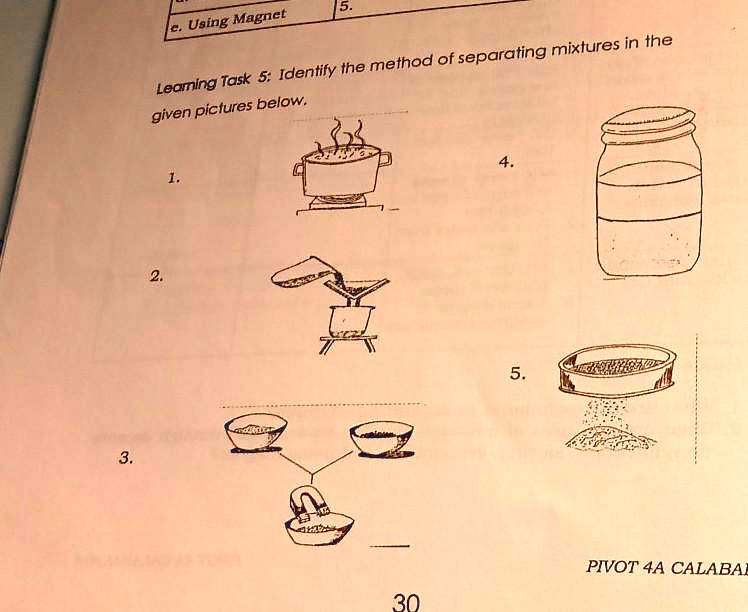 SOLVED: Learning Task 5: Identify the method of separating mixtures in the given pictures below ...