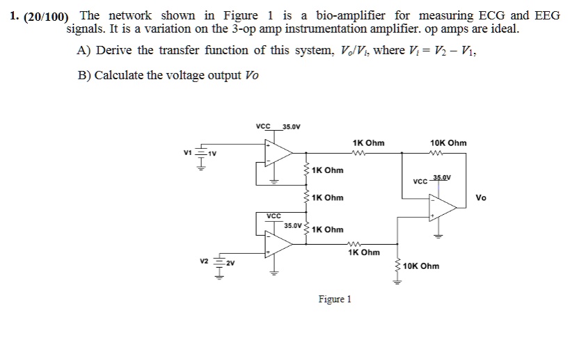SOLVED: (20/100) The network shown in Figure 1 is a bio-amplifier for ...