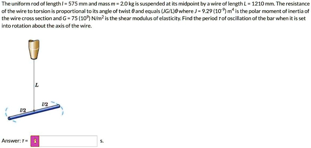 SOLVED: The uniform rod of length L = 575 mm and mass m = 2.0 kg is ...