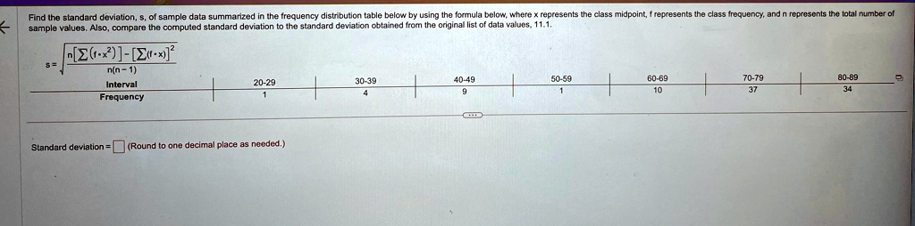 SOLVED: Find the standard deviation, s, of sample data summarized in ...