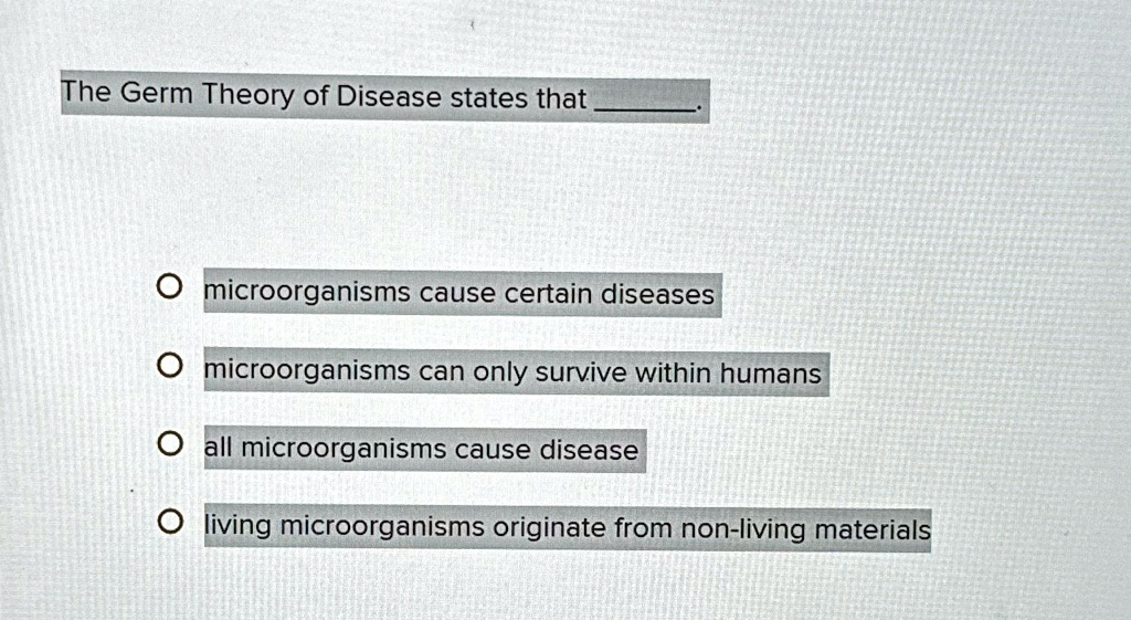 SOLVED: The Germ Theory of Disease states that microorganisms cause ...