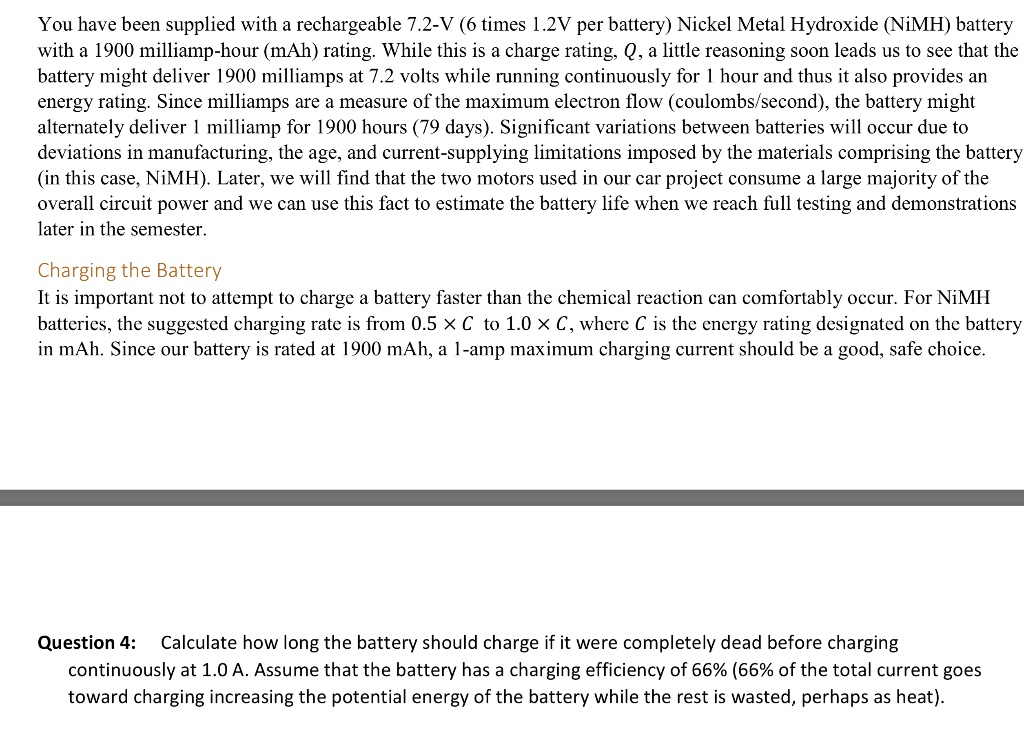 SOLVED: You have been supplied with a rechargeable 7.2-V (6 times 1.2V ...