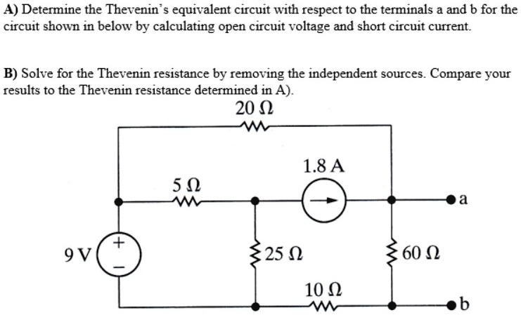 SOLVED: Determine the Thevenin's equivalent circuit with respect to the terminals a and b for ...