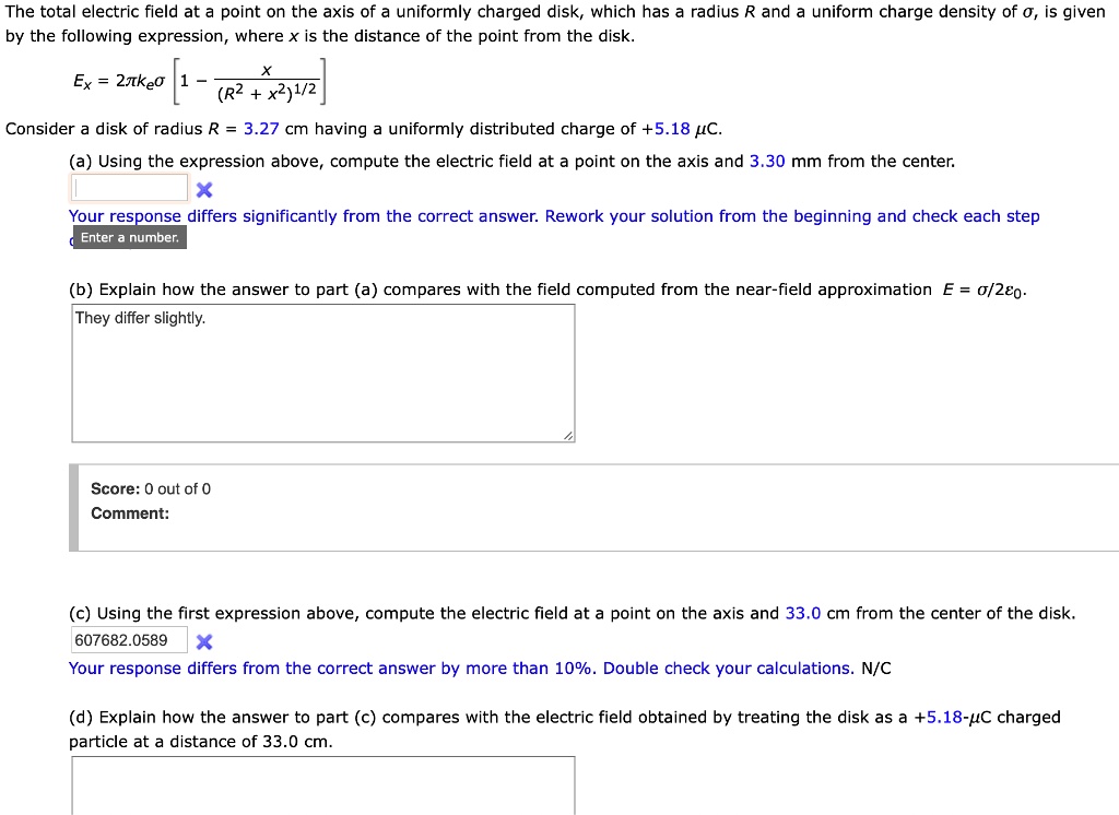 SOLVED: The total electric field at a point on the axis of a uniformly ...