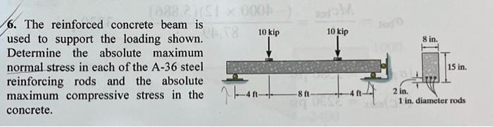 SOLVED: (088.2)(51 x 0004 10 kip 6. The reinforced concrete beam is ...