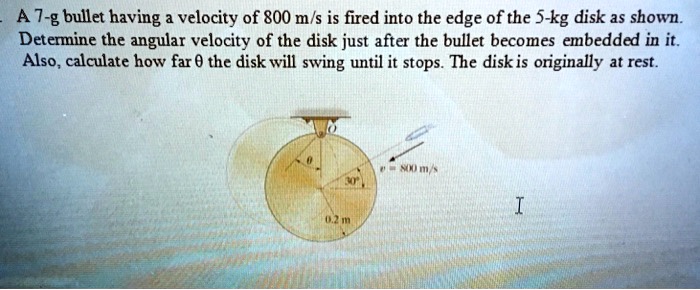 A 7-g bullet having a velocity of 800 m/s is fired into the...
