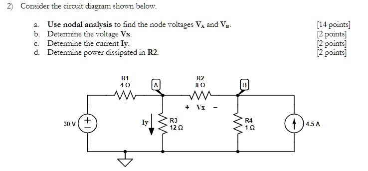 SOLVED: Please answer all parts. Consider the circuit diagram shown below a. Use nodal analysis ...