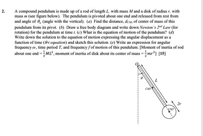 SOLVED: A compound pendulum is made up of a rod of length L, with mass ...