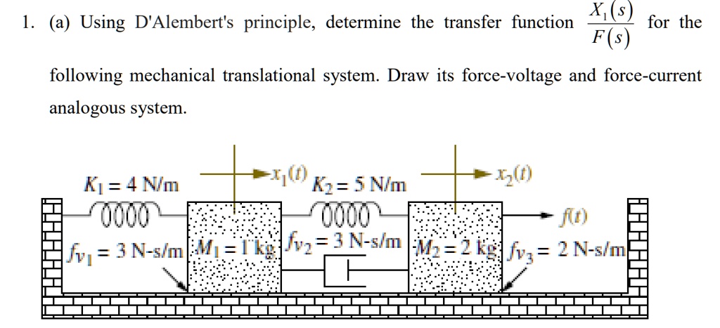 1. (a) Using D'Alembert's principle, determine the transfer function ...