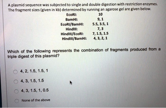a plasmid sequence was subjected to single and double digestion with restriction enzymes the ...