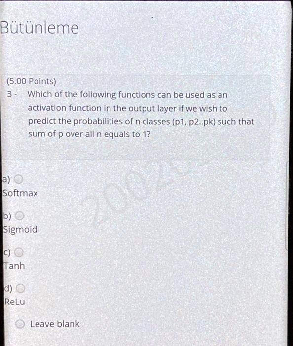 SOLVED: Texts: quickly please i have an exam Butunleme (5.00 Points) 3- Which of the following ...