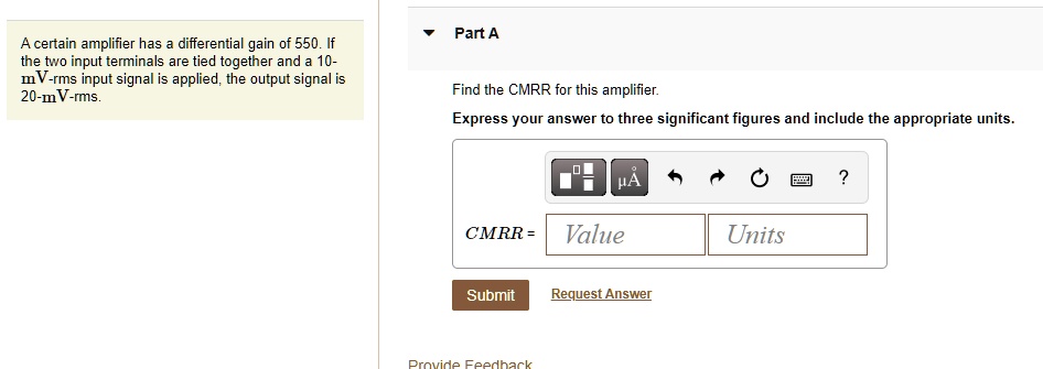 SOLVED: A certain amplifier has a differential gain of 550. If the two input terminals are tied ...