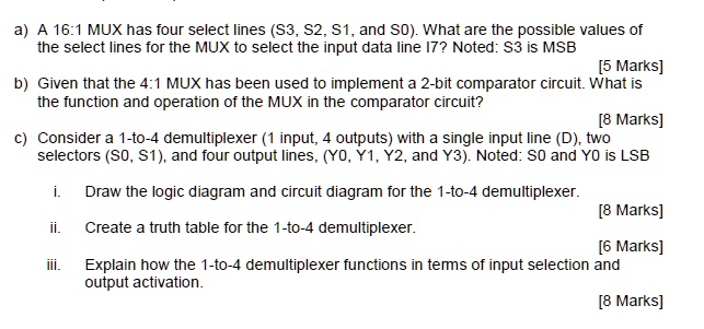 Solved A A 161 Mux Has Four Select Lines S3 S2 S1 And S0 What 8346