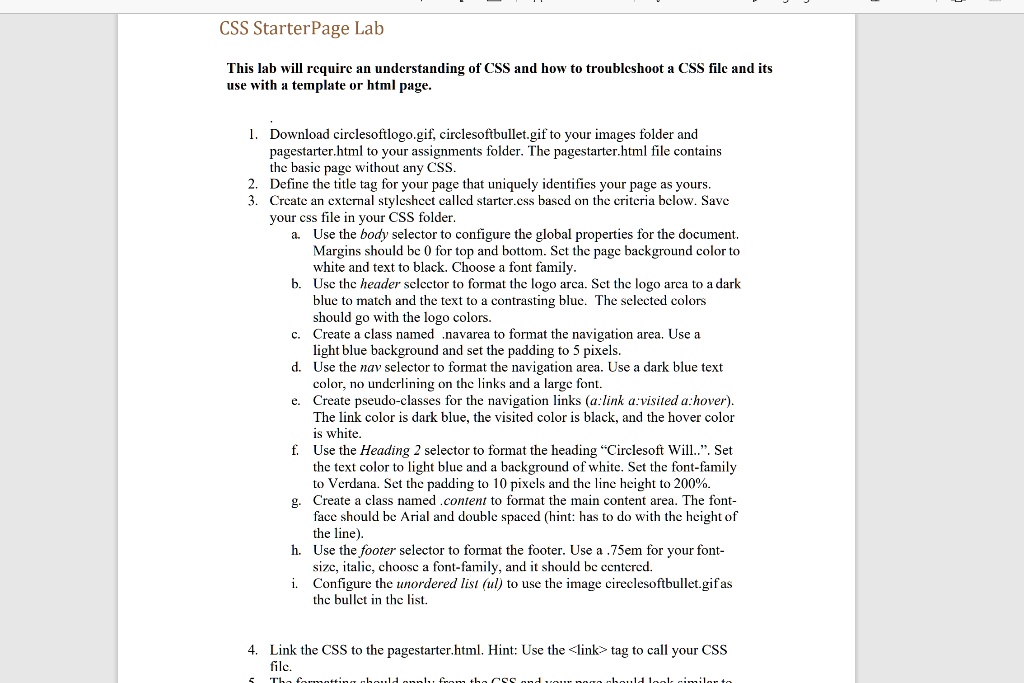 Solved Css Starter Page Lab This Lab Will Require An Understanding Of Css And How To