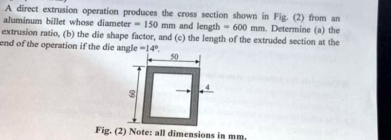 SOLVED: Manufacturing Processes A direct extrusion operation produces ...