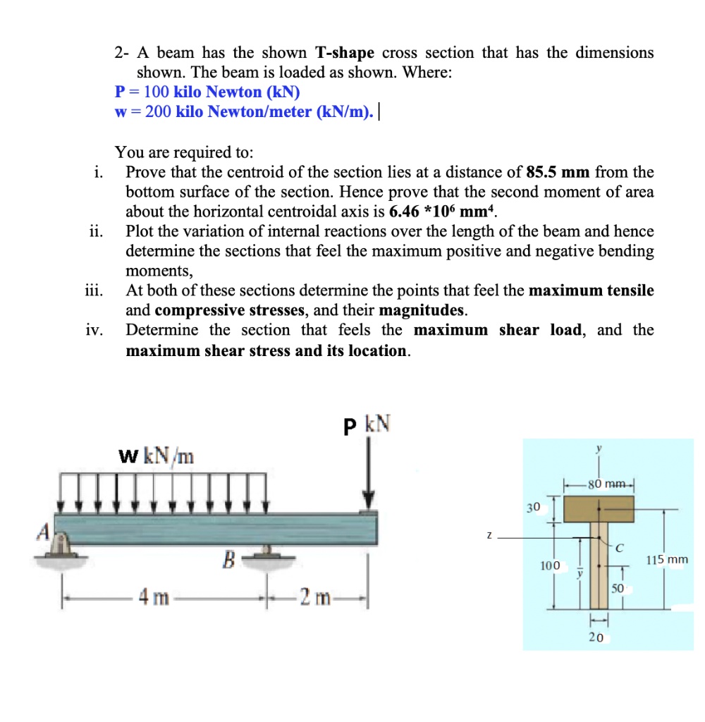 2- A beam has the shown T-shape cross section that has the dimensions ...
