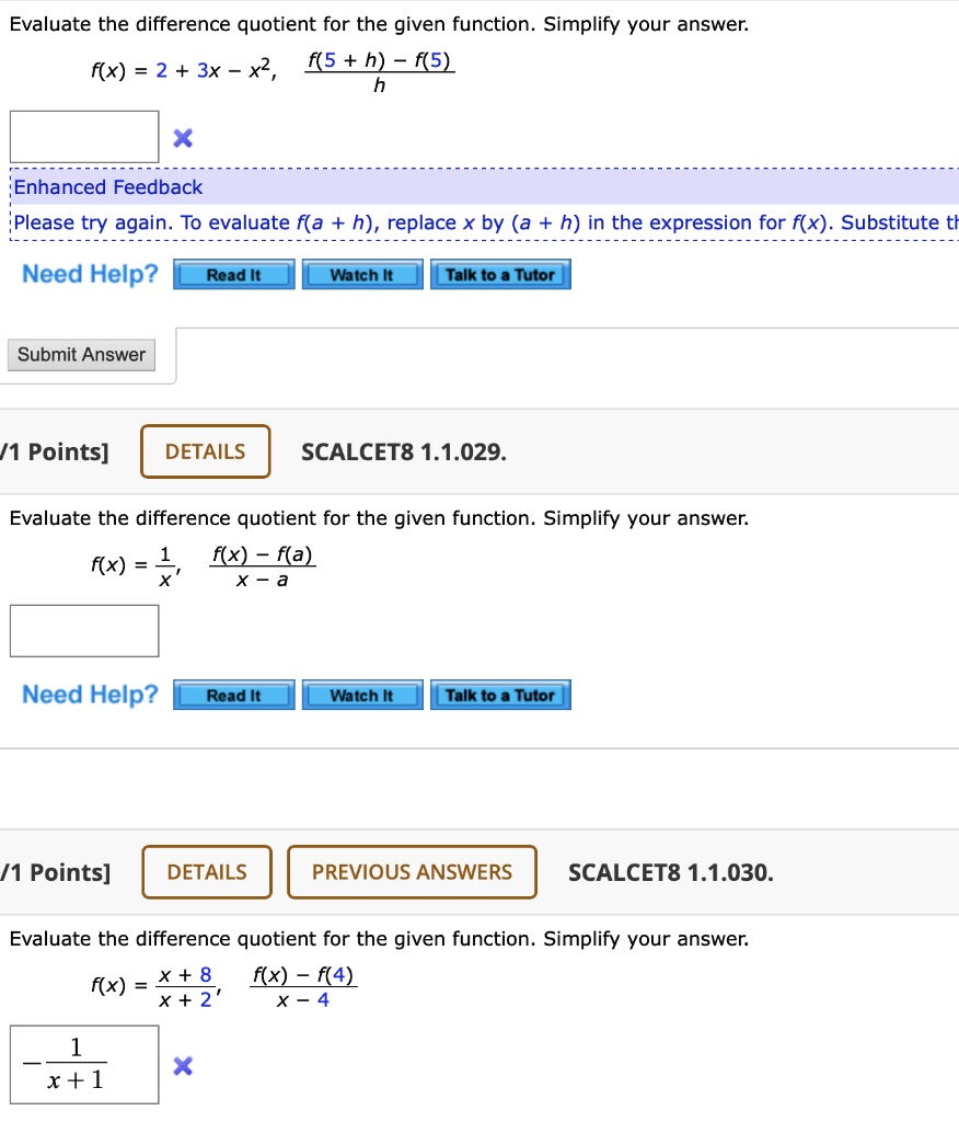 SOLVED:Evaluate the difference quotient for the given function ...