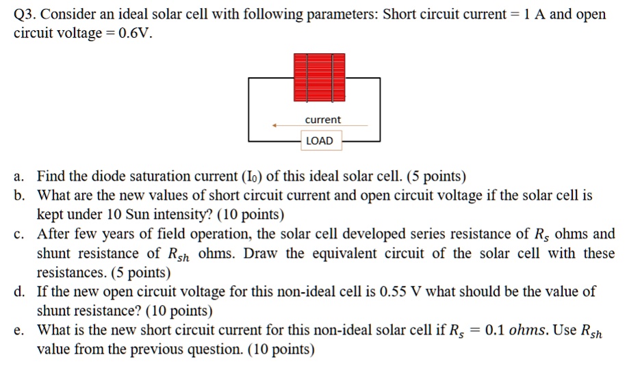 SOLVED: Q3. Consider an ideal solar cell with the following parameters ...